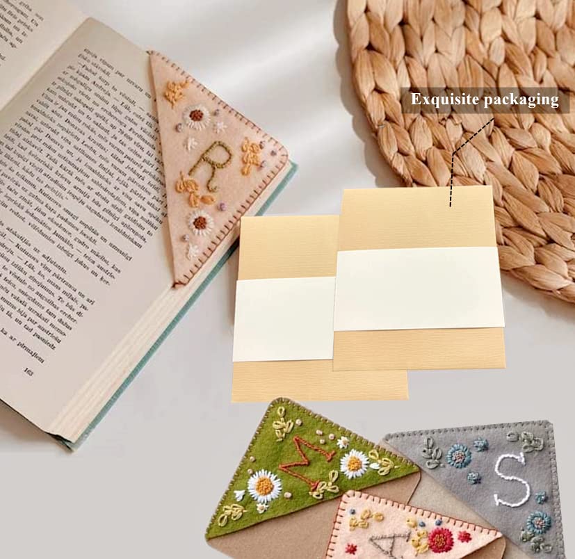 Personalized Hand Embroidered Corner Bookmark 26 Letters Felt Triangle Corner Page Bookmark Handmade Stitched Book Marker Cute Flower Bookmarks for Book Reading Lovers Meaningful Gift (M, Summer)