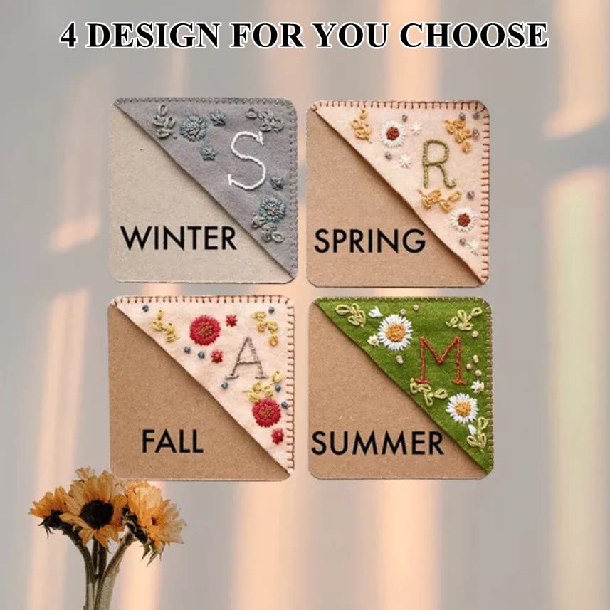Personalized Hand Embroidered Corner Bookmark 26 Letters Felt Triangle Corner Page Bookmark Handmade Stitched Book Marker Cute Flower Bookmarks for Book Reading Lovers Meaningful Gift (M, Summer)