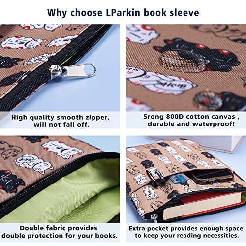 Lucky Japanese Cat Book Sleeve, Book Covers for Paperbacks, Washable Fabric, Book Sleeves with Zipper, Medium 11 Inch X 8.7 Inch Book Lover Gifts