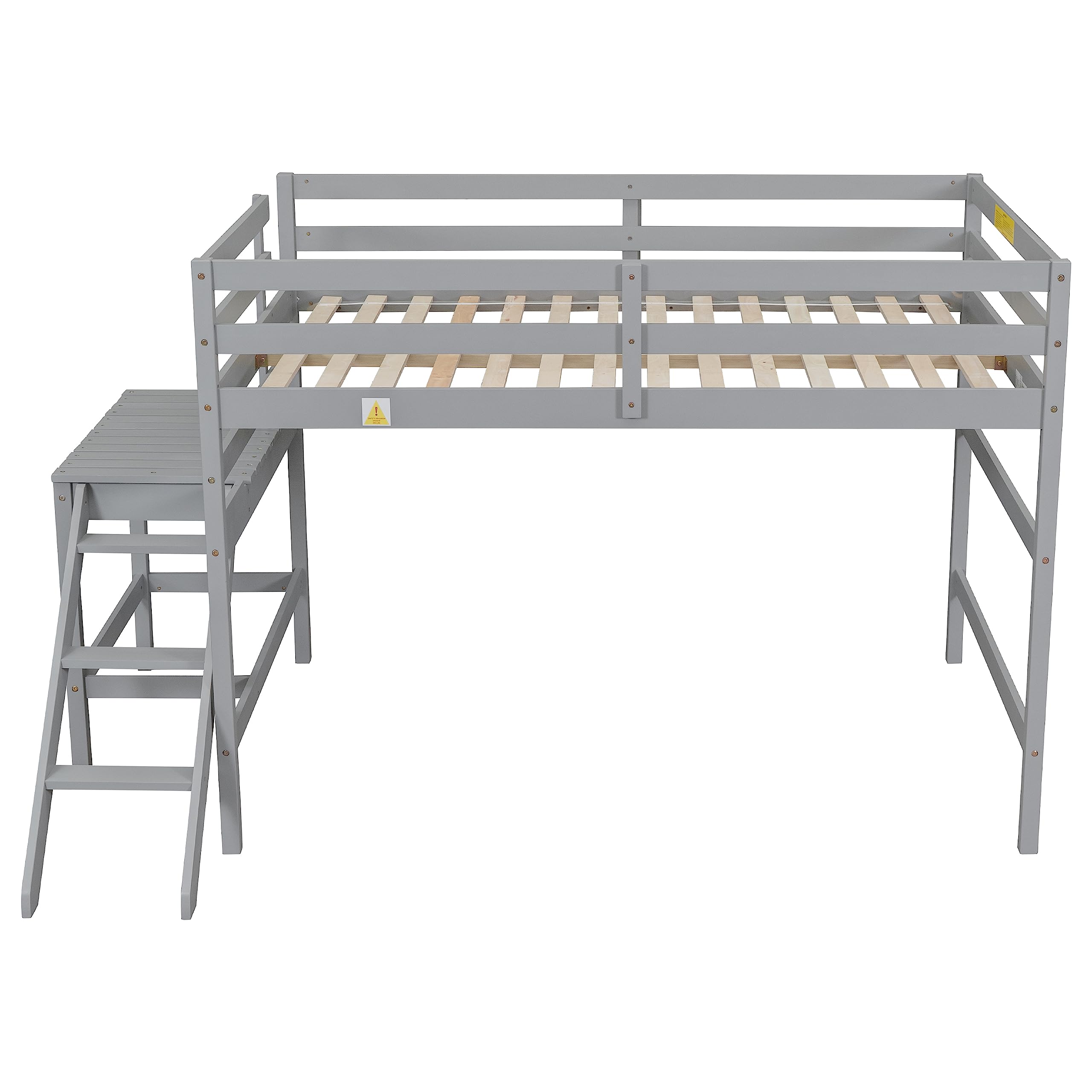 HZHOME Full Loft Bed with Platform and Ladder, Wood Low Loft Bed for Kids, Junior Loft Bed Full Size with Spacious Underneath Space for Children Girls Boys Bedroom,No Box Spring Needed, Grey