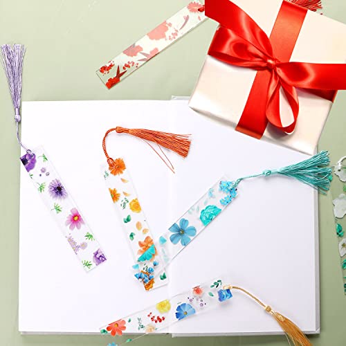 10 PCS Flower Resin Bookmarks Clear Floral Bookmarks Cute Bookmarks Dried Flower Page Marker with Tassels for Book Lovers Reader Teachers Students Women