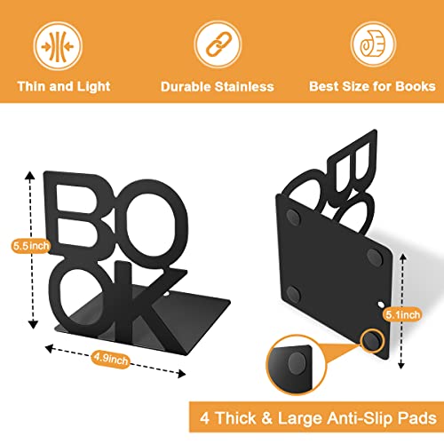 Metal Decor Bookends for Shelves, Cute Book Stopper Ends for Bookshelf Bookcase Holder Organizer for Kids Adult, Spiral Sketchbook, Scrapbook, CD DVD in Home Office Library(4 Pack)