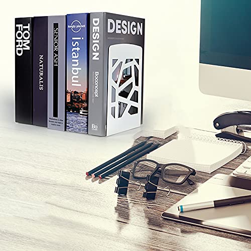 COCOMK Book Ends,Bookends for Shelves,Decorative Bookend Heavy Duty Book End for Office,Home,Black Book Holder for Kids, White