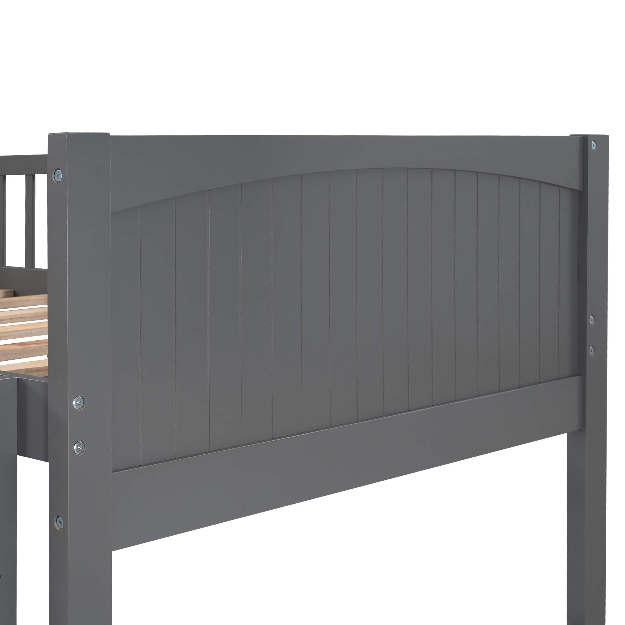 GLORHOME Twin-Over-Twin Triple Bed Wooden L-Shaped Bunk Bed with Ladders and 2 Storage Drawers, Space Saving Bedroom Furniture for Kids Teens