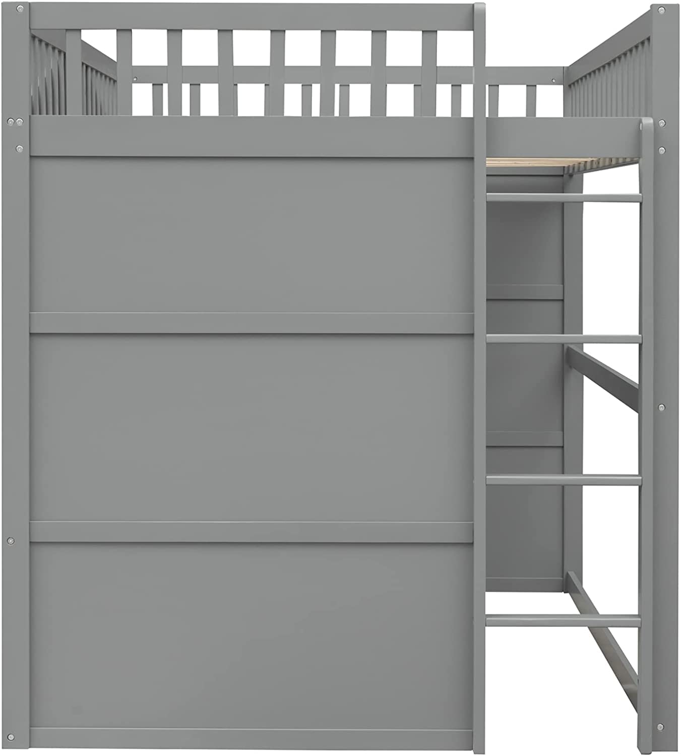 DNYN Full Size House Loft Bed for Kids Bedroom,Solid Wood Bedframe with Ladder & Safety Guardrail,Underneath Play-House Design & No Box Spring Needed,Easy Assembly,77.5" x 57.8" x 65", Gray
