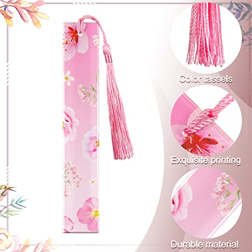 8 Pieces Flower Acrylic Bookmarks Book Page Holder Floral Bookmarks with Colorful Tassels Thumb Ring Page Holder Transparent Page Holders for Reading Students Teachers Book Lovers Women