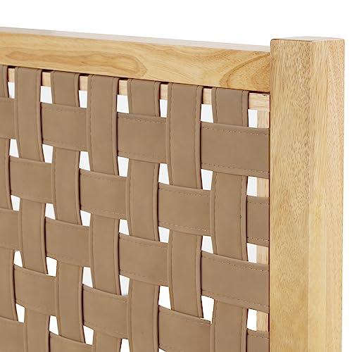 Nathan James Evelyn Scandinavian Brushed Finish and Faux Leather Weave Headboard, Queen, Natural Brown Wood