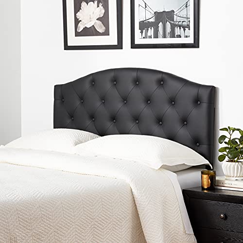 Baxton Studio Myra Modern and Contemporary Queen Size Black Faux Leather Upholstered Button-Tufted Scalloped Headboard