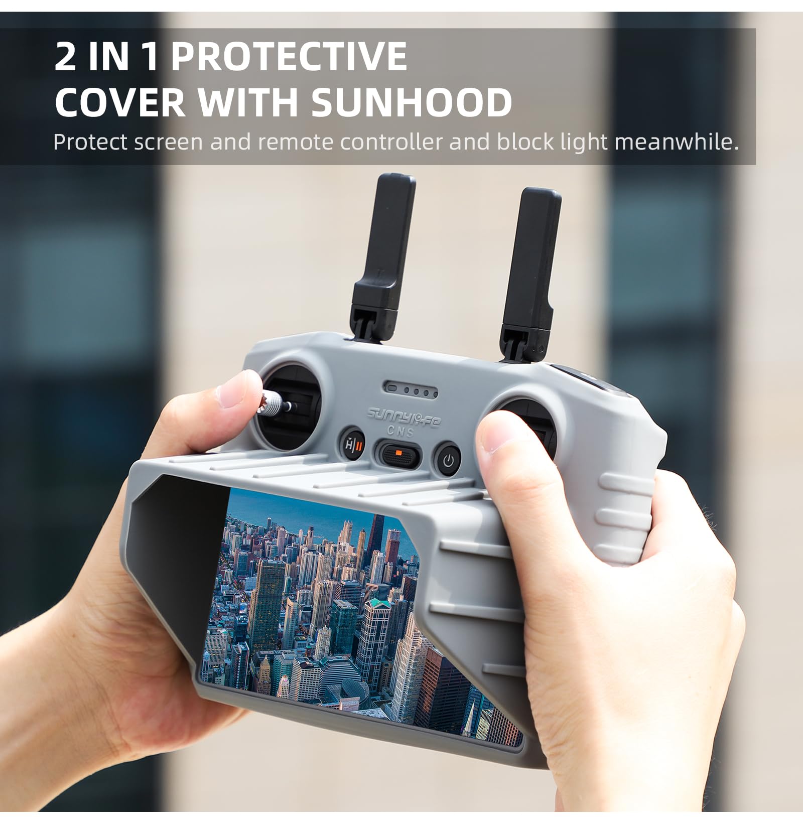 Shaluoman Silicone Protective Cover Case for DJI RC 2 Remote Controller (for DJI AIR 3 Mini 4 Pro Drone Accessories) with Sunhood Sunshade, Scratch-Resistant Controller Skin Shell Sleeve(Gray)