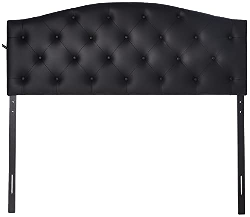 Baxton Studio Myra Modern and Contemporary Queen Size Black Faux Leather Upholstered Button-Tufted Scalloped Headboard