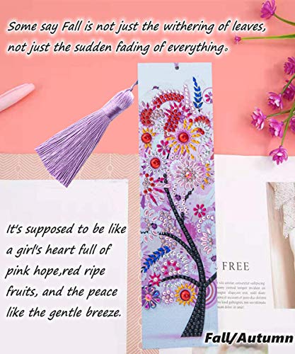 4 Pack 5D Diamond Painting Bookmarks Beautiful Four Seasons Trees Leather Tassel Bookmark with Diamond Painting Kits for Adults and Kids,8.3x2.4 Inch