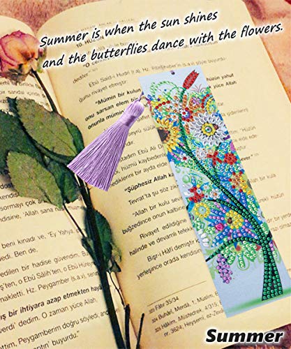 4 Pack 5D Diamond Painting Bookmarks Beautiful Four Seasons Trees Leather Tassel Bookmark with Diamond Painting Kits for Adults and Kids,8.3x2.4 Inch