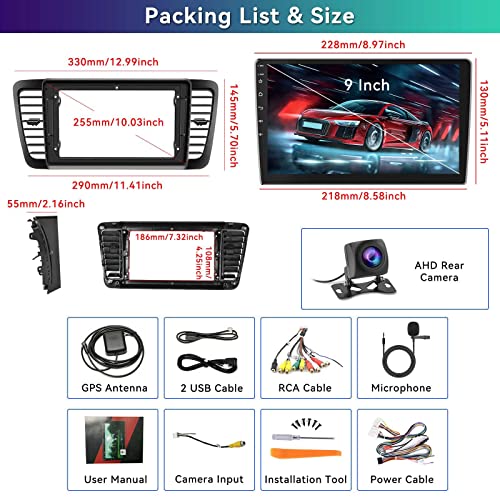 UNITOPSCI Android 11 Car Radio for Subaru Legacy Outback 2005 2006 2007 2008 2009 Wireless CarPlay Android Auto 9”Touchscreen Bluetooth GPS Navigation FM USB Subwoofer SWC with AHD Backup Camera