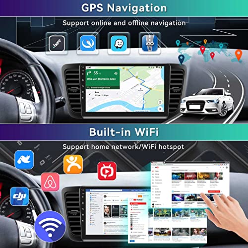 UNITOPSCI Android 11 Car Radio for Subaru Legacy Outback 2005 2006 2007 2008 2009 Wireless CarPlay Android Auto 9”Touchscreen Bluetooth GPS Navigation FM USB Subwoofer SWC with AHD Backup Camera