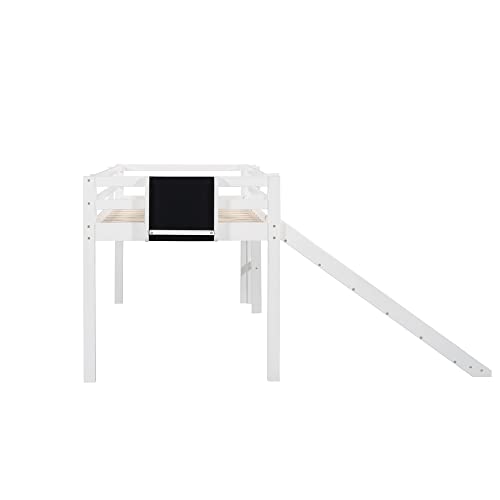 Prohon Loft Bed Twin Size with Convertible Slide, Stair and Chalkboard, Multifunctional Fun Playhouse for Kids Boys Girls, Wood Bed Frame Slat Support Mattresses Foundation,No Box Spring Needed,White