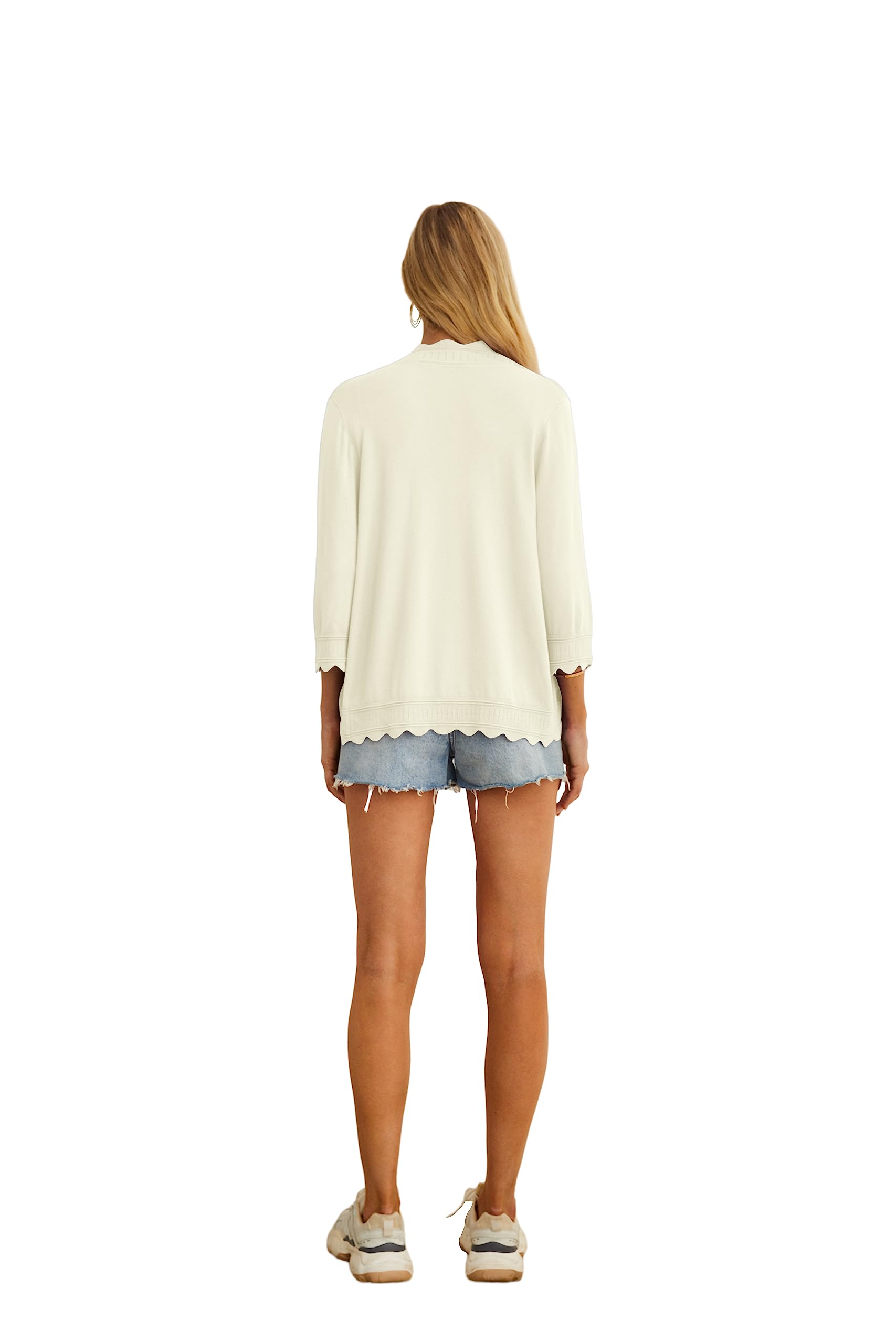 GRECERELLE Women's 3/4 Sleeve Summer Cardigan Lightweight Casual Open-Front Cropped Shrug Sweaters for Women (Apricot, L)