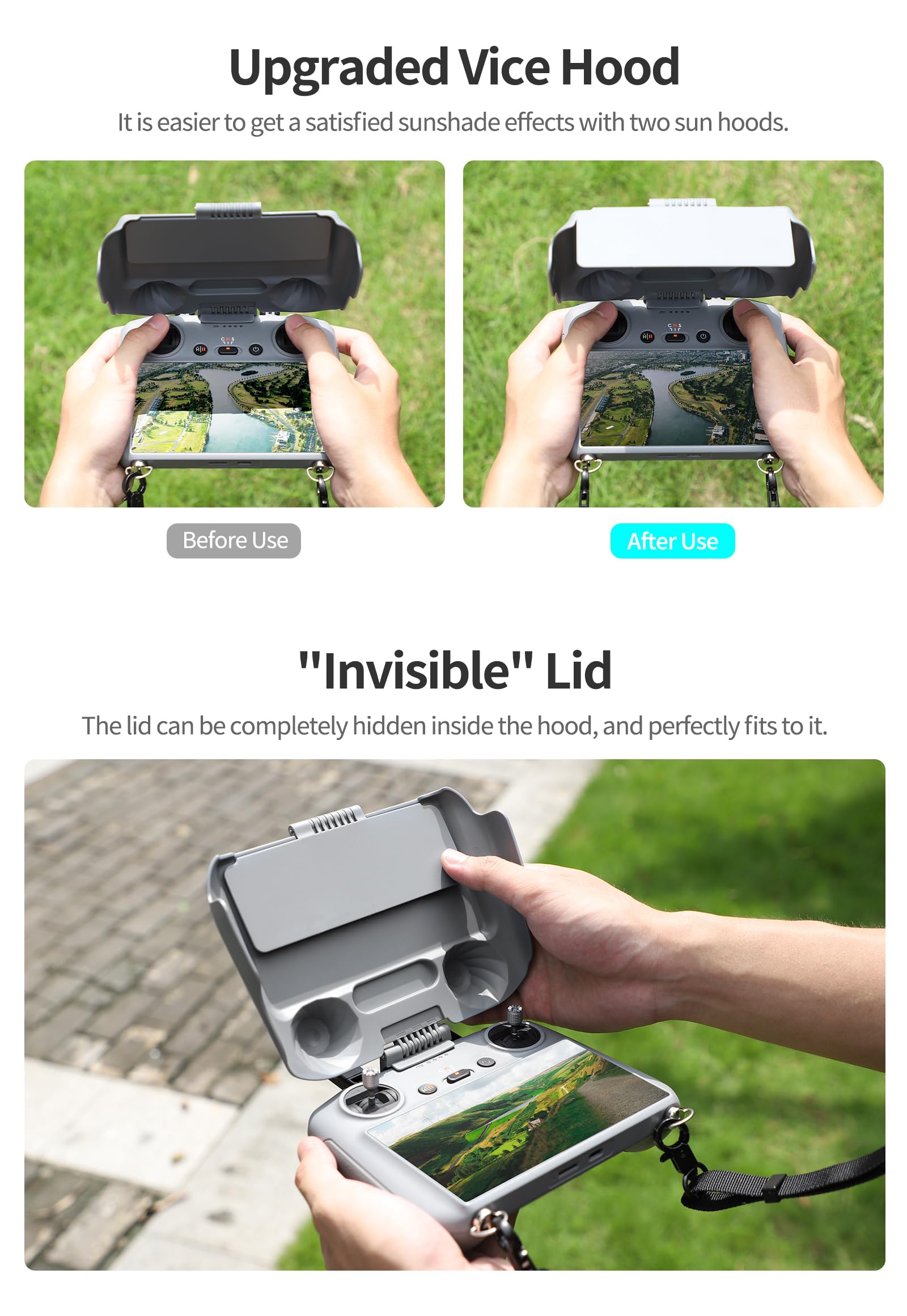 Anbee Upgrade 2-in-1 Protector Cover & Monitor Sun Hood for DJI RC 2 Remote Controller, Compatible with DJI Air 3S / Mini 4 Pro Drone (For DJI RC 2 Controller)