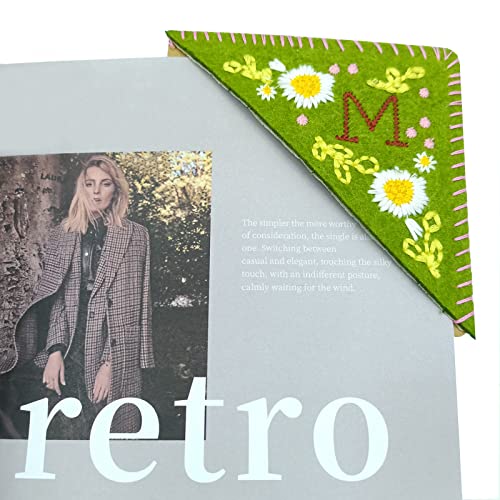 Personalized Corner Bookmark for Women, Embroidery Bookmark with Letter M, Felt Triangle Bookmark, Cute Flower Book Marks for Book Lovers