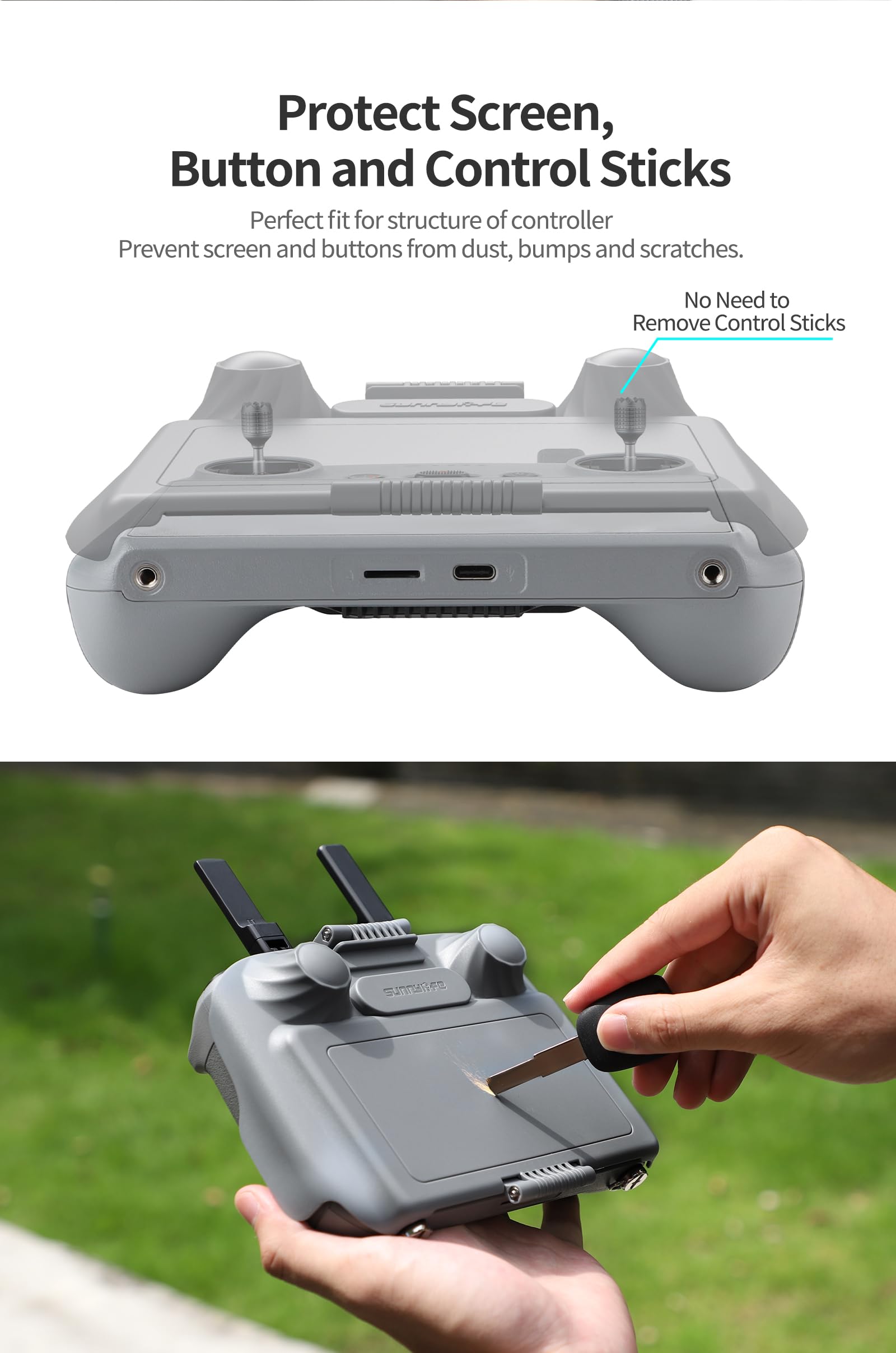 Anbee Upgrade 2-in-1 Protector Cover & Monitor Sun Hood for DJI RC 2 Remote Controller, Compatible with DJI Air 3S / Mini 4 Pro Drone (For DJI RC 2 Controller)