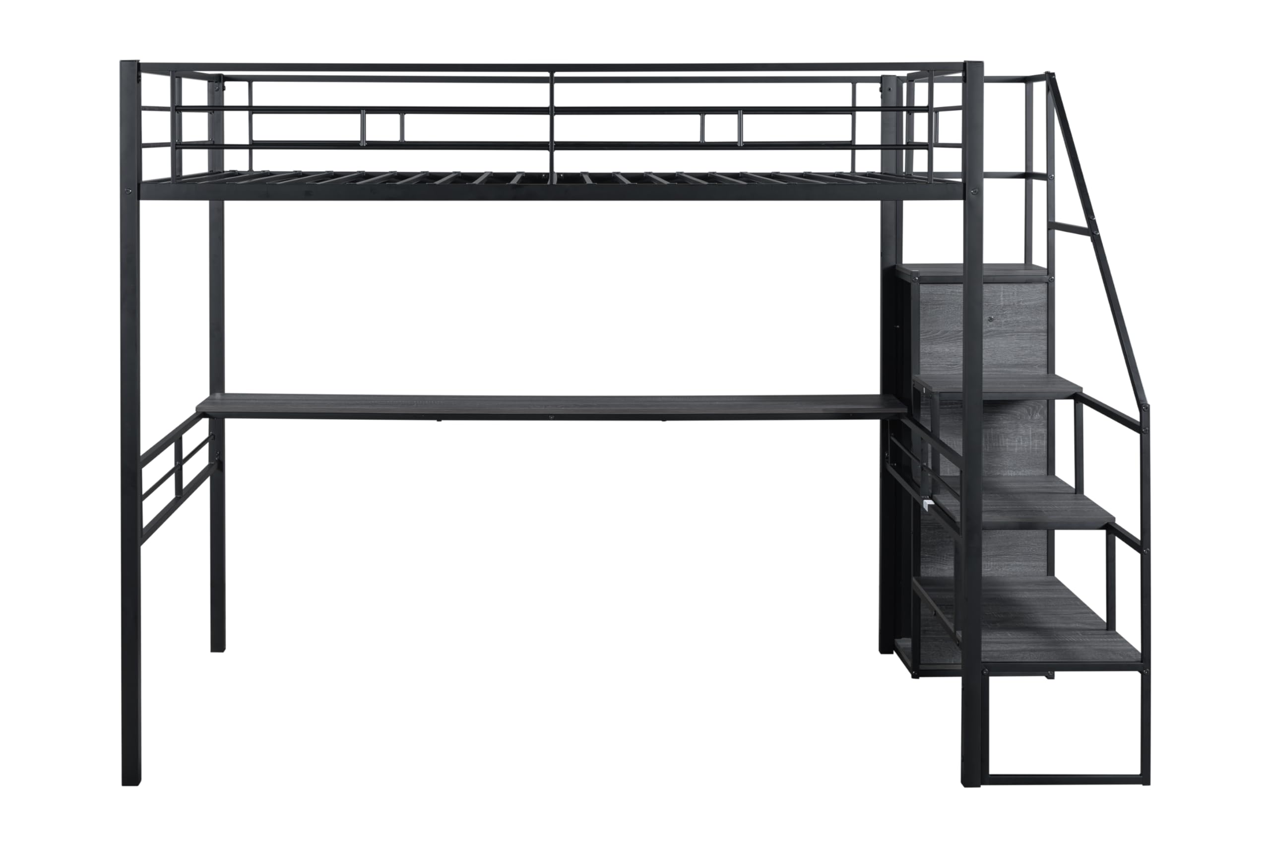 Oudiec Staircase Full Size Loft Bed with Built-in Desk & Wardrobe,Sturdy Bedframe w/Storage & Safety Guardrail,No Box Spring Needed,Perfect for Kids Bedroom,Black