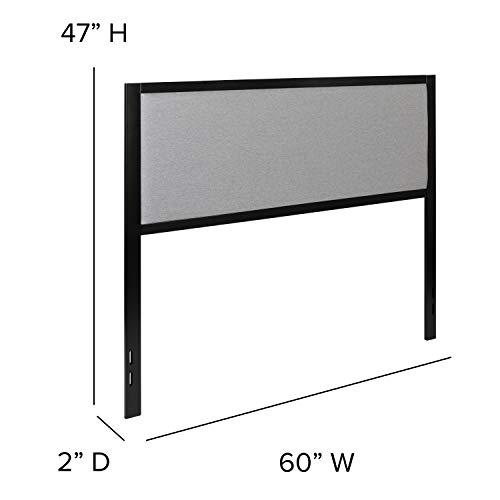 EMMA + OLIVER Queen Size Light Gray Fabric Upholstered Panel Headboard with Metal Surround and Legs - Attaches to Standard Bed Frames