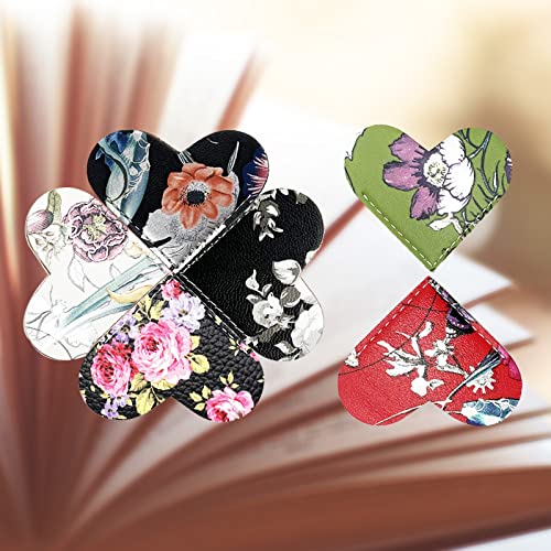Leather Heart Bookmark,6PCS Corner Bookmarks Cute Flower Page Book Marks Handmade Reading Accessories for Women Kids Book Lovers