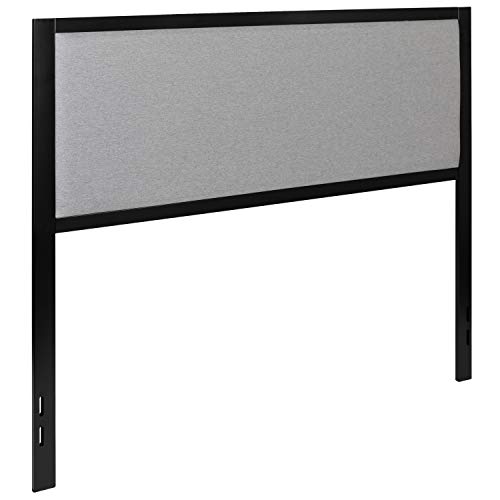 EMMA + OLIVER Queen Size Light Gray Fabric Upholstered Panel Headboard with Metal Surround and Legs - Attaches to Standard Bed Frames