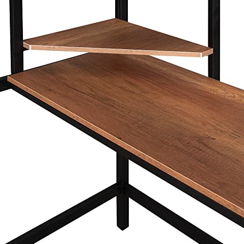 BOVZA Twin Size Metal Loft Bed with Desk and 2 Shelves, Space-Saving, Metal Bed Frame for Kids, Teens, Adults, Black
