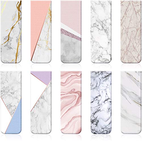 10 Pieces Marble Magnetic Bookmarks Assorted Colors Magnet Page Markers Magnetic Reading Book Markers Page Clip Markers for Students Reader Bookworm, Home School Office Supplies, 10 Designs