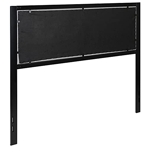 EMMA + OLIVER Queen Size Light Gray Fabric Upholstered Panel Headboard with Metal Surround and Legs - Attaches to Standard Bed Frames