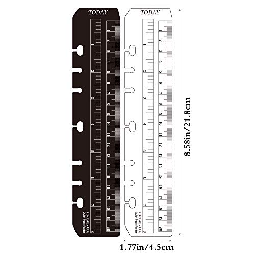 JKJF 4 Pcs Plastic Page Marker Snap-in Bookmark Ruler Binder Ruler for A5 Size 6-Hole Notebook Filler - Clear and Black
