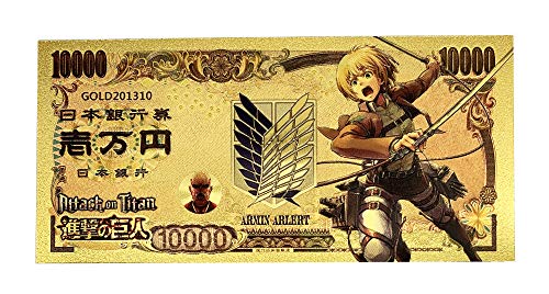 YJacuing Anime Attack on Titan Gold Coated Banknote, Limited Edition Collectible Bill Bookmark (6 PCS Collection)