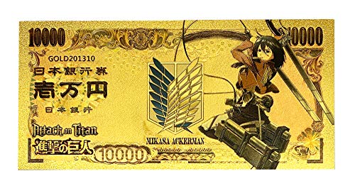 YJacuing Anime Attack on Titan Gold Coated Banknote, Limited Edition Collectible Bill Bookmark (6 PCS Collection)