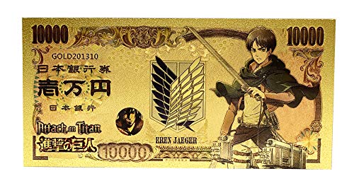 YJacuing Anime Attack on Titan Gold Coated Banknote, Limited Edition Collectible Bill Bookmark (6 PCS Collection)