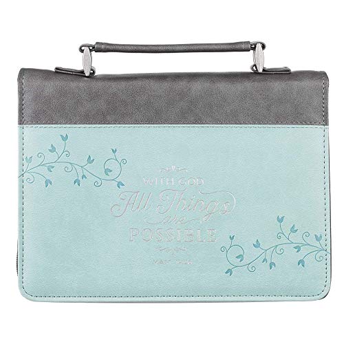 Christian Art Gifts Women's Fashion Bible Cover All Things Are Possible Matthew 19:26, Turquoise/Silver Vines Faux Leather, Large