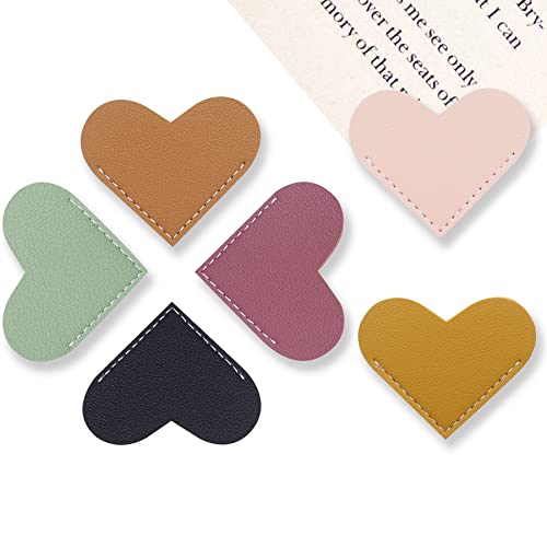 6 Pcs Leather Heart Bookmark,Cute Bookmarks for Women, Handmade Book Accessories for Reading Lovers, Bookworms' Gifts, Book Lover's Favorites