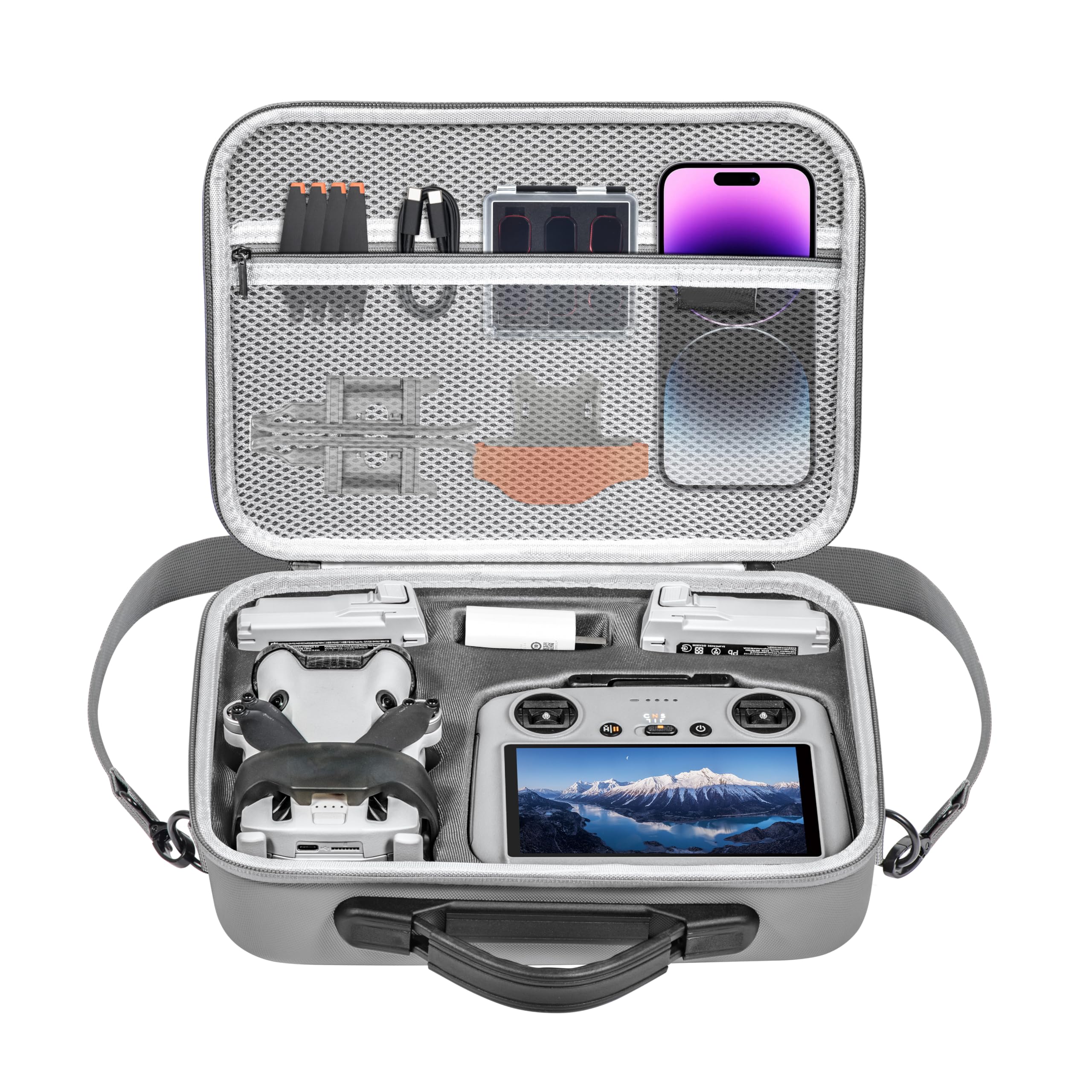 Tomat Mini 4 Pro Carrying Case, Portable Travel PU Leather Storage Shoulder Bag for DJI Mini 4 Pro Fly More Combo RC2 / RC-N2 Accessories Compatible with 3 Batteries