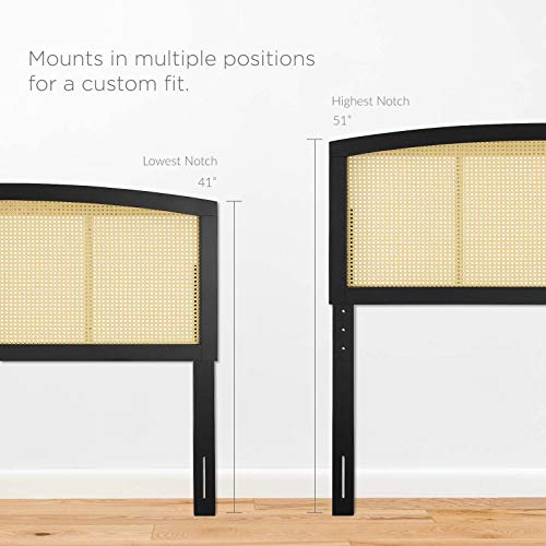 Modway Halcyon Cane Woven Rattan Queen Headboard in Black