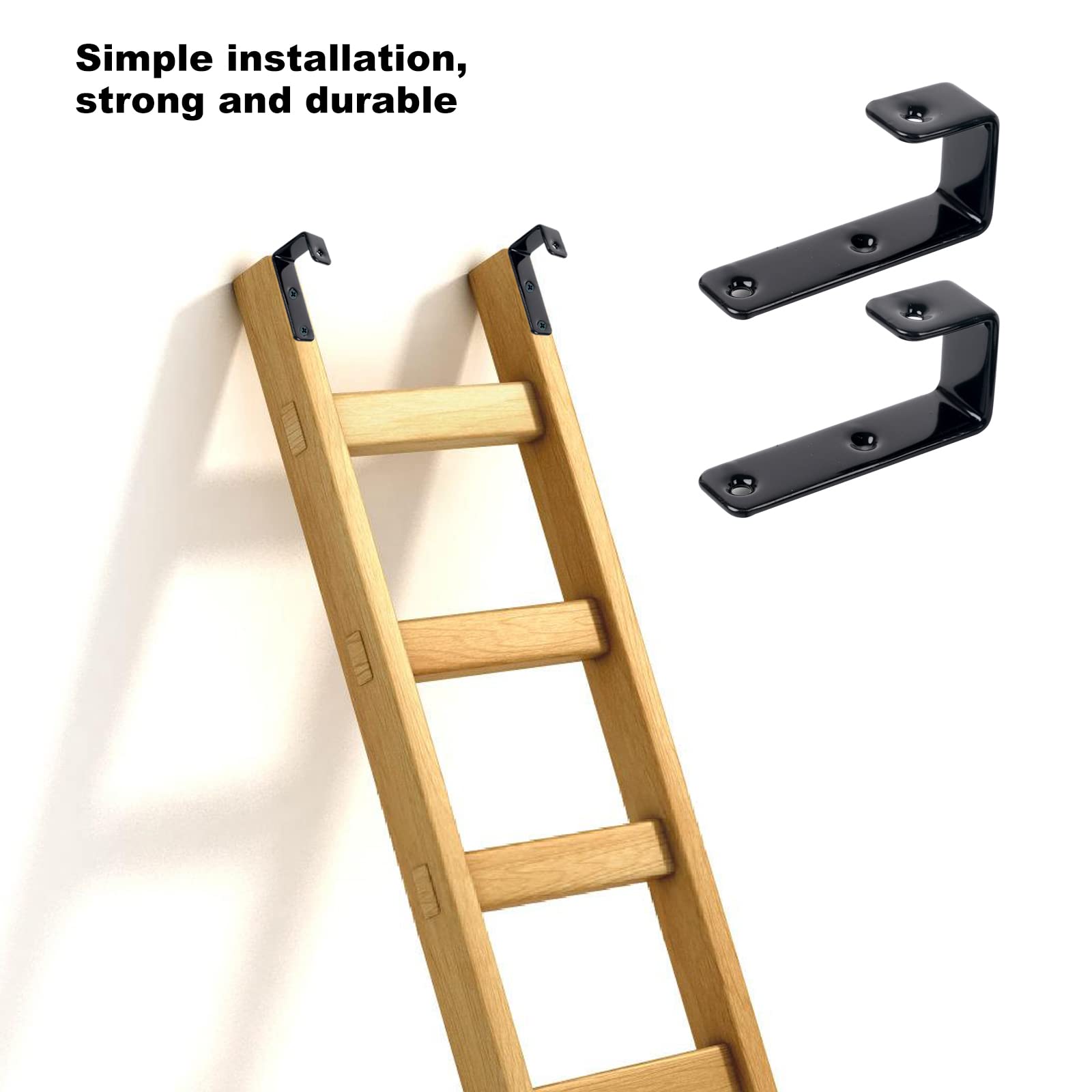 MDPLY 2 Pack Bunk Bed Ladder Hook, Inside 1" Kids Bunk Bed Replacement Hardware, Black PVC Metal Loft Bed Ladder Hooks, Camper/Rv Bunk Ladder Brackets with 2 Size Screws (2 Pack, Black)