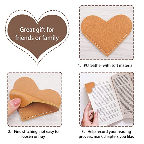 6 Pcs Leather Heart Bookmark,Cute Bookmarks for Women, Handmade Book Accessories for Reading Lovers, Bookworms' Gifts, Book Lover's Favorites