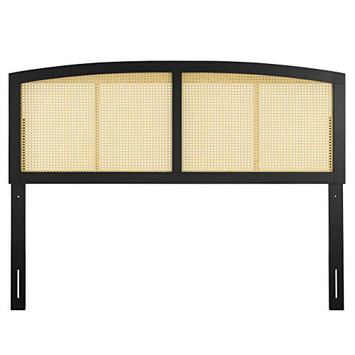 Modway Halcyon Cane Woven Rattan Queen Headboard in Black
