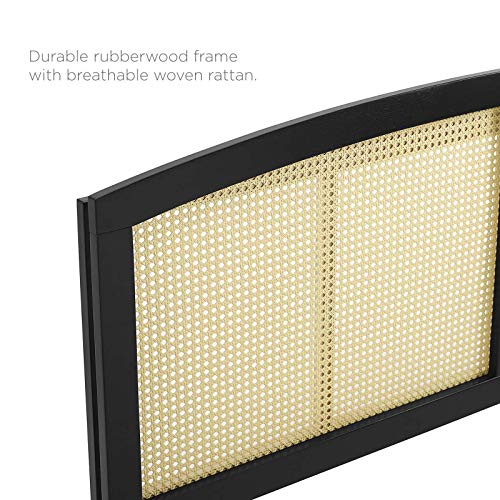 Modway Halcyon Cane Woven Rattan Queen Headboard in Black