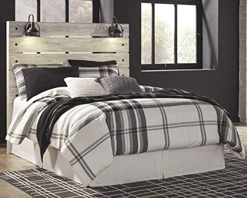 Signature Design by Ashley Cambeck Farmhouse Panel Headboard ONLY with USB Charging Stations, Queen, Whitewash