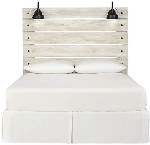 Signature Design by Ashley Cambeck Farmhouse Panel Headboard ONLY with USB Charging Stations, Queen, Whitewash
