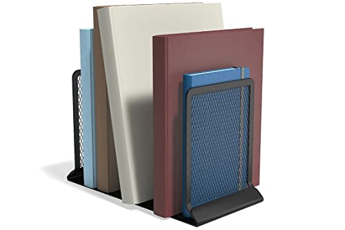 1InTheOffice Bookends for Shelves, Metal Mesh Bookends Heavy Duty, 5.71" Wire Mesh Book Ends, Matte Black, Each, 2 Pairs