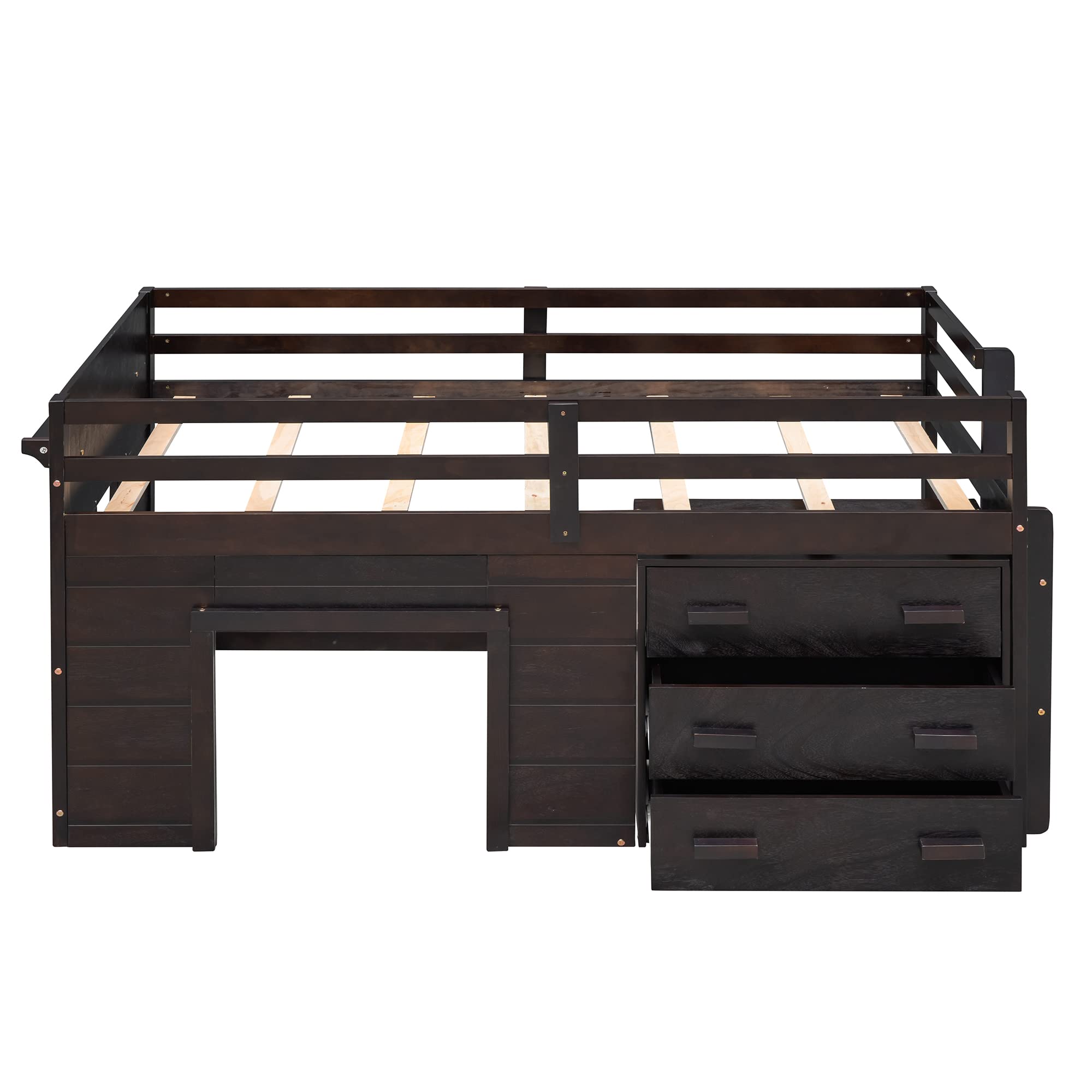 CITYLIGHT Twin Size Low Loft Bed with Storage,Wood Twin Loft Bed with Cabinet and Shelf,Kids Loft Bed Frame for Girls Boys,Espresso