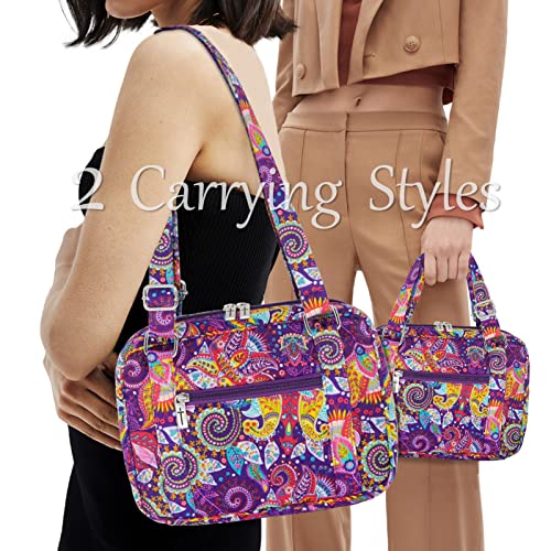 Lost Deer Bible Covers Adjustable Shoulder Straps Scripture Book Case Bags for Women, Purple Floral Quilted Cotton Cloth Bible Case Large 10x7x2.7 Inches