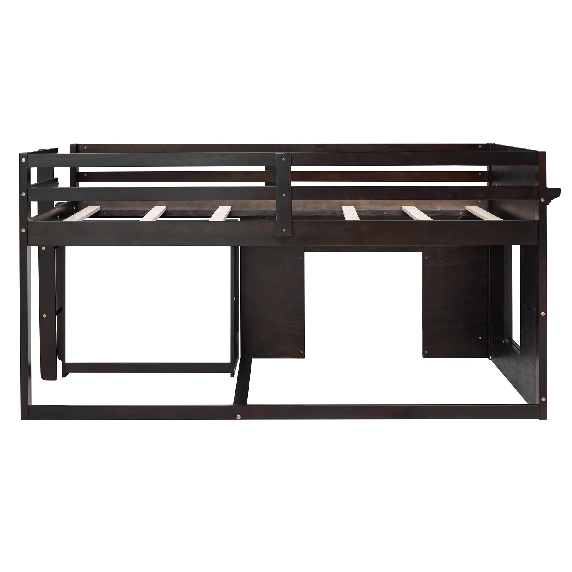 CITYLIGHT Twin Size Low Loft Bed with Storage,Wood Twin Loft Bed with Cabinet and Shelf,Kids Loft Bed Frame for Girls Boys,Espresso