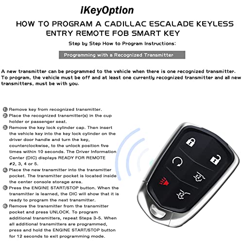 Replacement 6 Buttons Proximity Smart Keyless Entry Remote Fob for Cadillac Escalade and Escalade ESV 2015-2020 315Mhz FCC: HYQ2AB 1 Piece