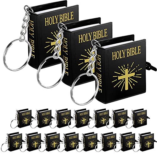 Hicarer 18 Pieces Mini Bible Keychain Miniature Holy Bible Pendant Book Keyring (Black)